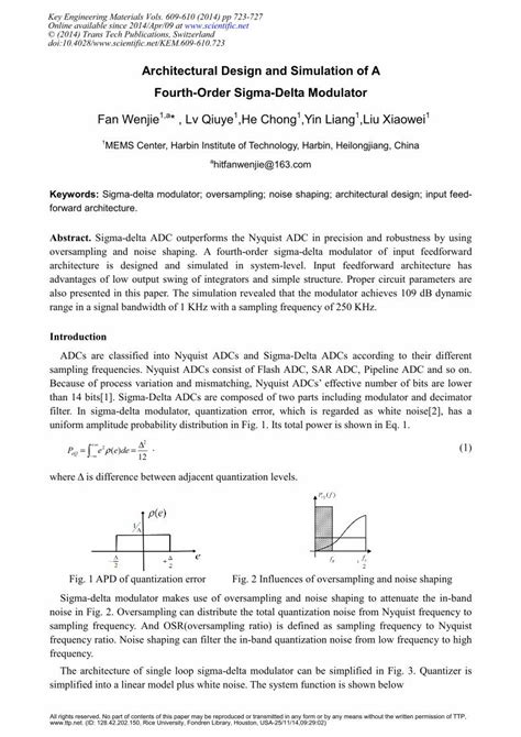 Pdf Architectural Design And Simulation Of A Fourth Order Sigma Delta Modulator Dokumen Tips