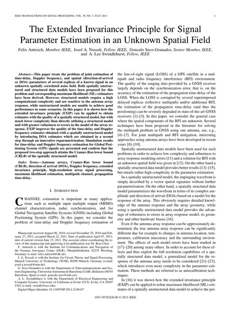 Pdf The Extended Invariance Principle For Signal Parameter Estimation In An Unknown Spatial Field