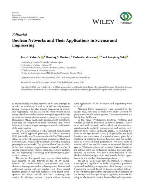 Pdf Boolean Networks And Their Applications In Science And Engineering