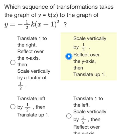 solved which sequence of transformations takes the graph of y k x to