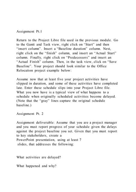 Assignment Pt1return To The Project Libre File Used In The Pdf