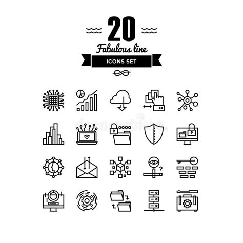 Network Data Process Line Icons Set Stock Vector Illustration Of Development Keyword
