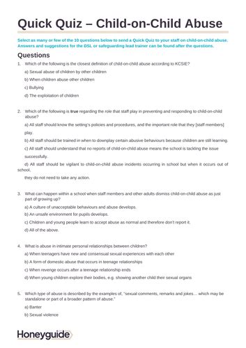 Safeguarding Training Quiz Pack Teaching Resources