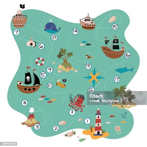 보물지도 어린이 게임 팜 아일랜드 화산 및 바다의 해적 선박 바다 모험 아이 보드 놀이 요즘 게임 페이지 벡터 템플릿 지도에 대한 스톡 벡터 아트 및 기타 이미지 Istock