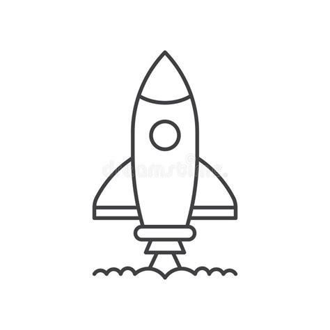 Rocket Icon In Line Stroke Flat Style Space Ship Vector Illustration