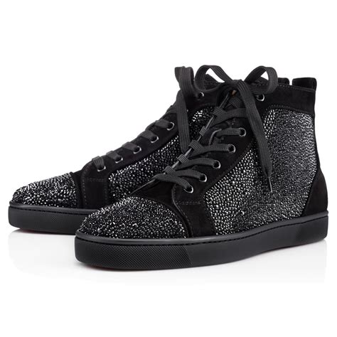 Christian Louboutin Louis Veau Velours Strass Black Strass Men Shoes