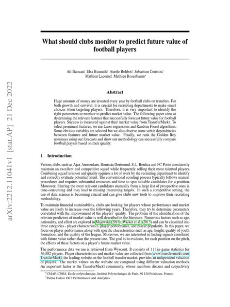 221211041 What Should Clubs Monitor To Predict Future Value Of Footbal Players Pdf