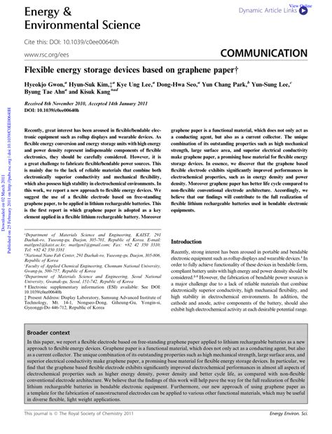Pdf Flexible Energy Storage Devices Based On Graphene Paper
