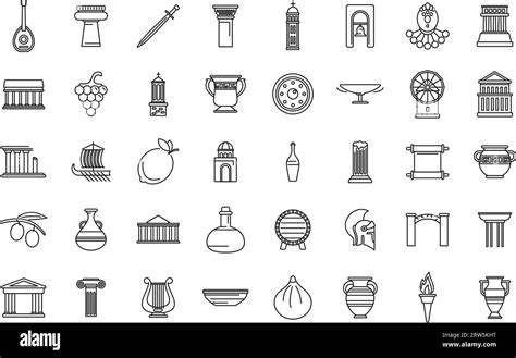 Athens Icons Set Outline Vector Skyline City Greek Ancient Stock Vector Image And Art Alamy
