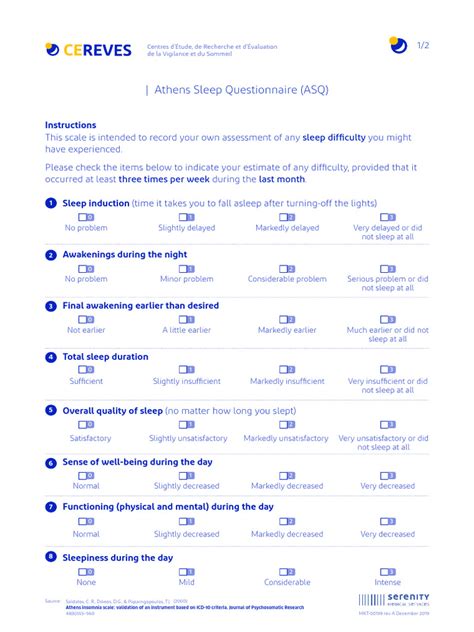 Athens Sleep Questionnaire Overview Pdf Sleep Insomnia