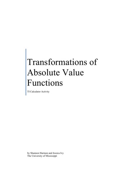 Transformations Of Absolute Value Functions