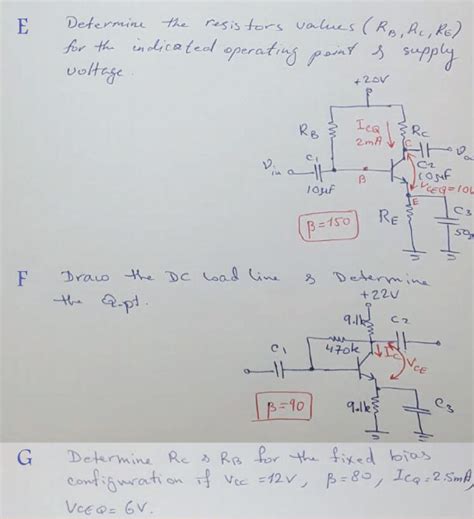 Solved E Determine The Resistors Values RB RC RE For The Chegg