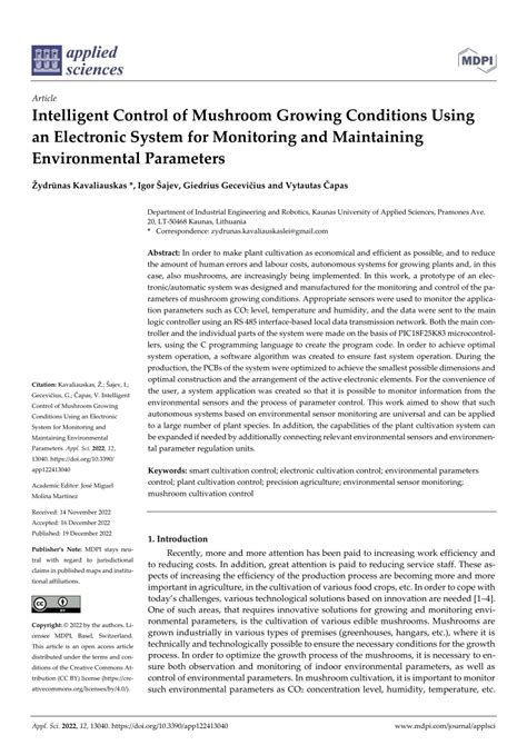 Pdf Intelligent Control Of Mushroom Growing Conditions Using An Electronic System For