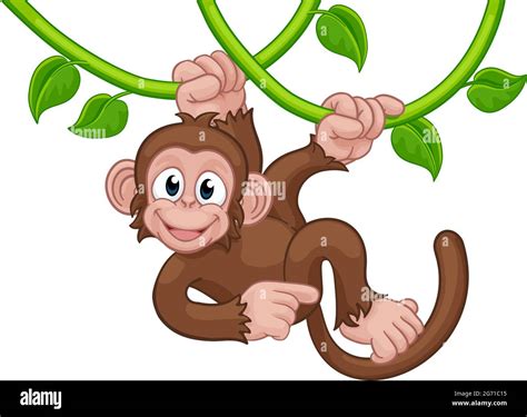 Monkey Singing On Jungle Vines Pointing Cartoon Stock Vector Image
