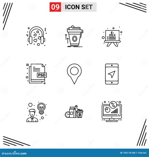 9 User Interface Outline Pack Of Modern Signs And Symbols Of File Type Document Cup Design