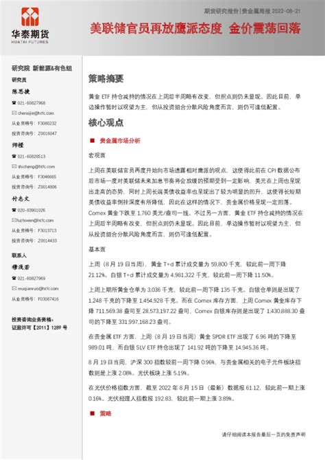 贵金属周报：美联储官员再放鹰派态度，金价震荡回落