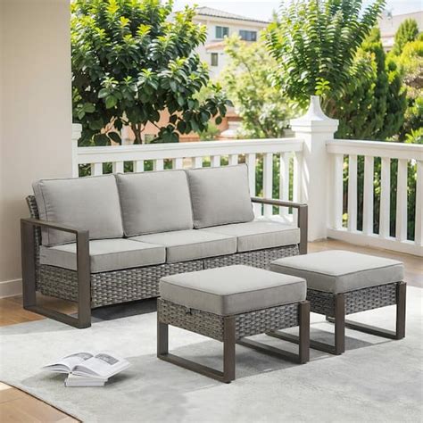 Gymojoy Allcot Gray 4 Piece Wicker Patio Couch Outdoor Sectional Sofa