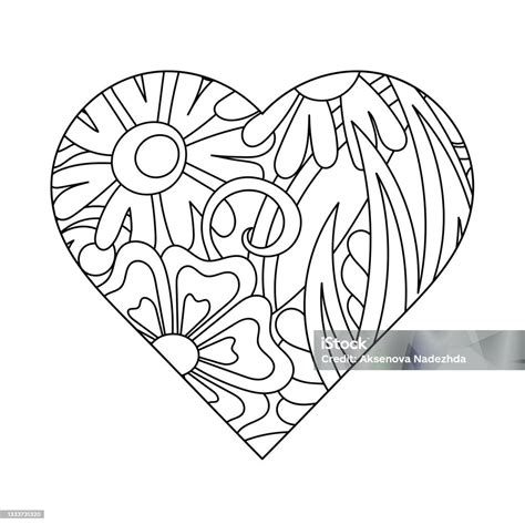 성인을위한 색칠 공부 심장 손으로 그린 장식꽃 벡터 흑백 낙서 휴일 배경 0명에 대한 스톡 벡터 아트 및 기타 이미지 0명 14 2월 Istock