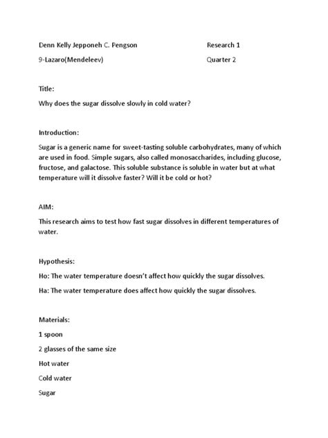 The Effect Of Water Temperature On The Rate Of Sugar Dissolution Pdf
