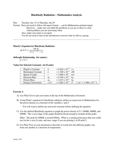 Blackbody Radiation Mathematica Analysis Lab