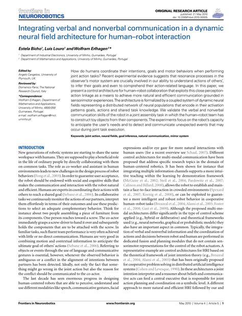 Pdf Integrating Verbal And Nonverbal Communication In A Dynamic Neural Field Architecture For