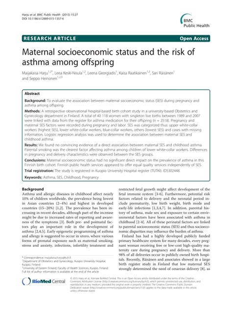 Pdf Maternal Socioeconomic Status And The Risk Of Asthma Among Offspring