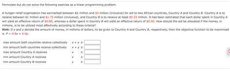 Solved Formulate But Do Not Solve The Following Exercise As