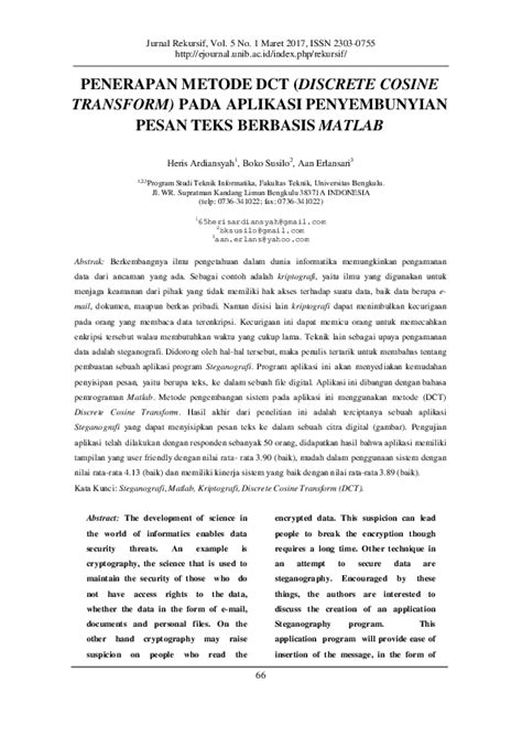Pdf Penerapan Metode Dct Discrete Cosine Transform Pada Aplikasi Penyembunyian Pesan Teks