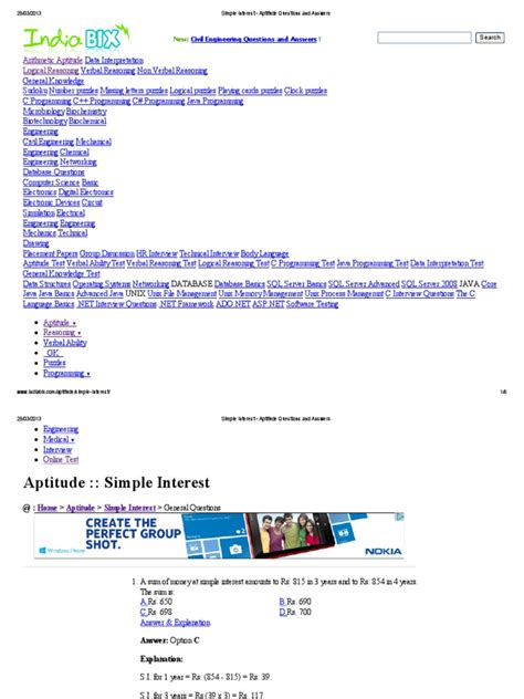 Simple Interest Aptitude Questions And Answers Pdf Engineering Interest