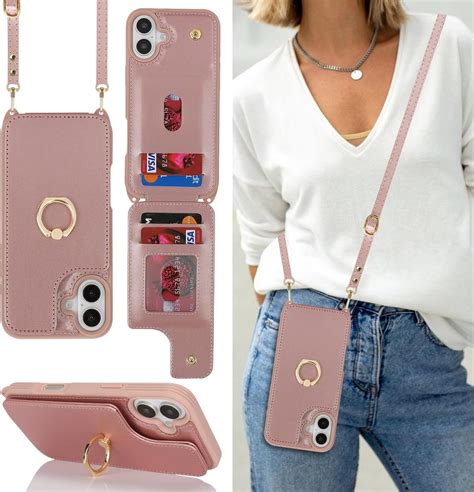Amazon Com Lipvina For Iphone Case With Card Holder And Strap For Women Crossbody Lanyard
