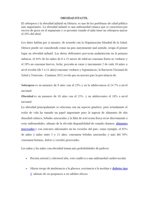 Obesidad Infantil Pdf Obesidad Obesidad Infantil