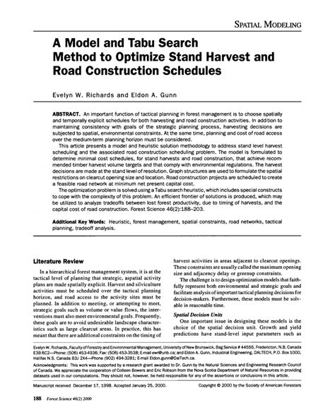 Pdf A Model And Tabu Search Method To Optimize Stand Harvest And Road Construction Schedules