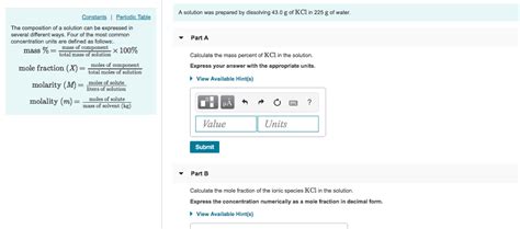 solved a solution was prepared by dissolving 43 0 g of kcl