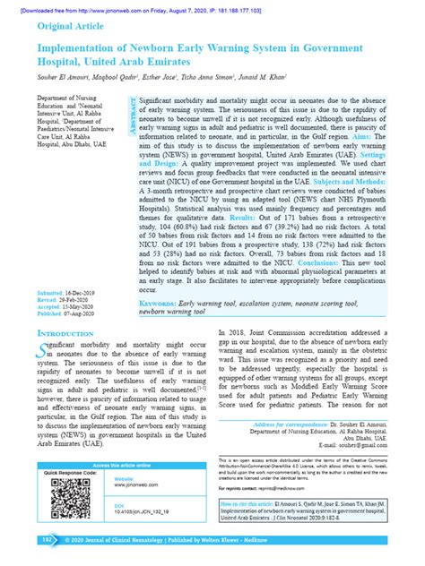 Implementation Of Newborn Early Warning System In Pdf