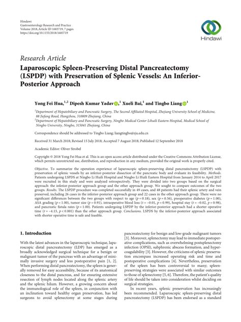 (PDF) Laparoscopic Spleen-Preserving Distal Pancreatectomy (LSPDP) with ...