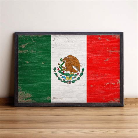Mexico Flag Framed Wall Art Wood Printing Flag Wood Framed Wall Art