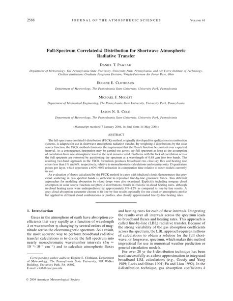 Pdf Full Spectrum Correlated K Distribution For Shortwave Atmospheric