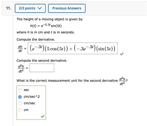 solved 11 2 3 points v previous answers the height of