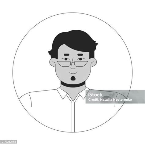 안경을 쓰고 중년 아랍 남자 흑백 2d 아바타 일러스트 남자에 대한 스톡 벡터 아트 및 기타 이미지 남자 안경 중동 민족 Istock