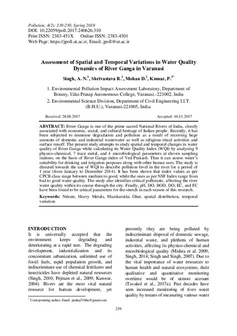 Pdf Assessment Of Spatial And Temporal Variations In Water Quality Dynamics Of River Ganga In