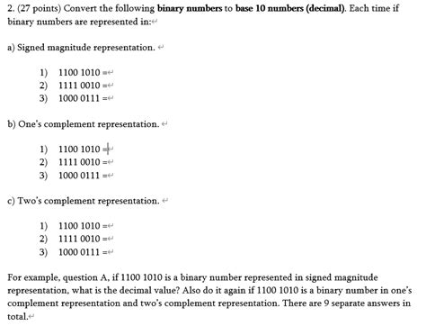 Solved 2 27 Points Convert The Following Binary Numbers
