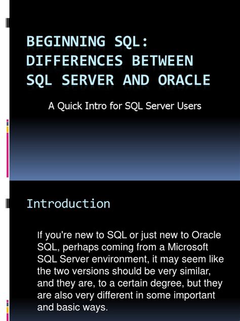 Beginning Sql Differences Between Sql Server And Oracle Pdf