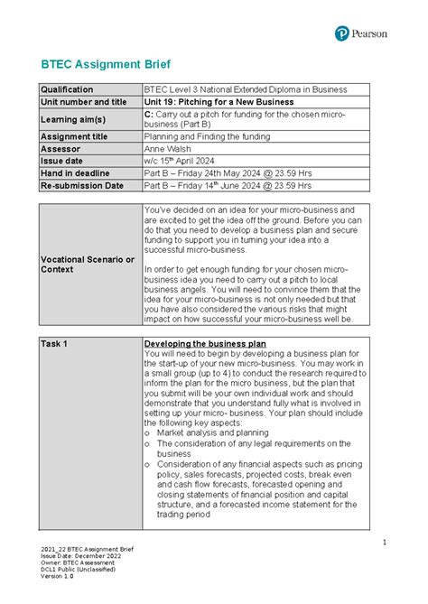 authorised assignment brief learning aims band c part b btec