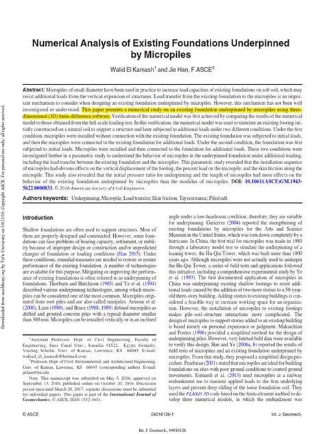 3 Numerical Analysis Of Existing Foundations Underpinned By