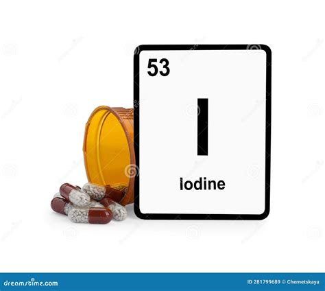 Iodine As Element 53 Of The Periodic Table 3d Illustration On Blue
