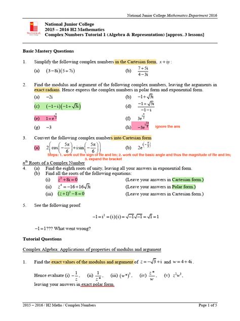 complex numbers tutorial pdf complex number equations