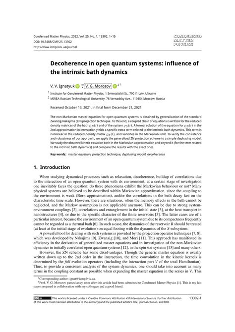 Pdf Decoherence In Open Quantum Systems Influence Of The Intrinsic Bath Dynamics