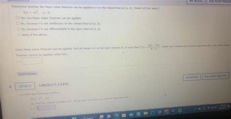 Solved Determine Whether The Mean Value Theorem Can Be Chegg Com