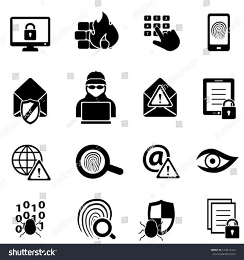 Cybersecurity Virus Malware Computer Security Icons Stock Vector