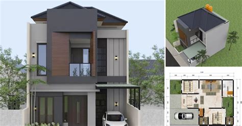 Desain Rumah 2 Lantai 4 Kamar Tidur Dengan Fasad Kontemporer Modern ~